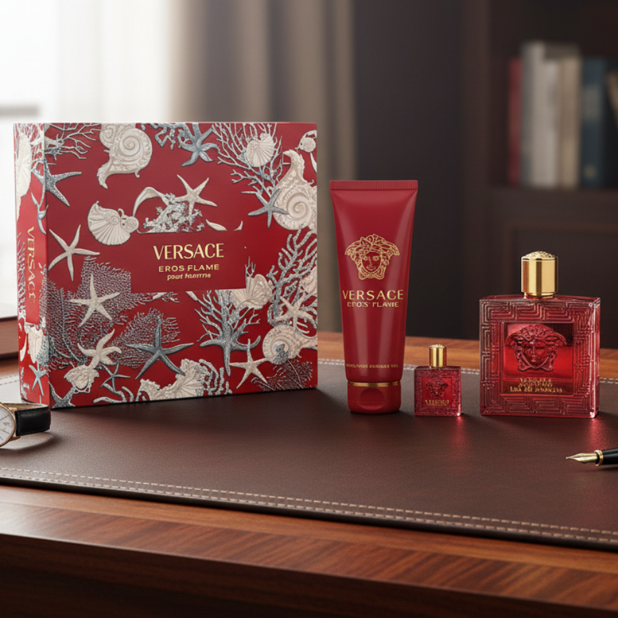 Versace Eros Flame Pour Homme Estuche edp 100ml + 5ml + S/G 150ml Homb